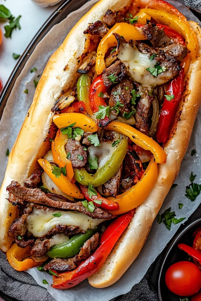Classic Philly Cheesesteak with Peppers and Onions – Andrew Taste