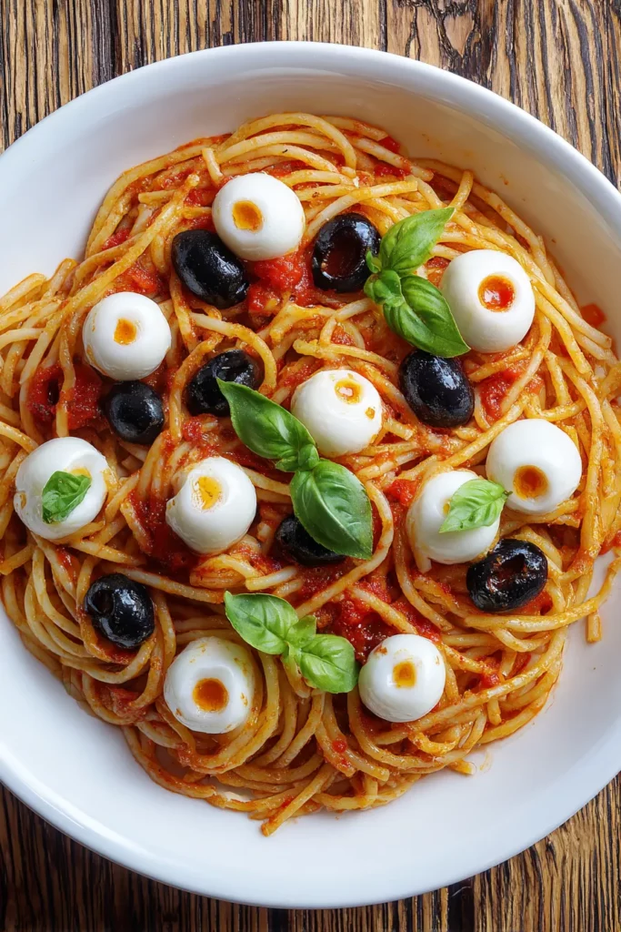 Bloody Spaghetti with Mozzarella Eyeballs – Andrew Taste